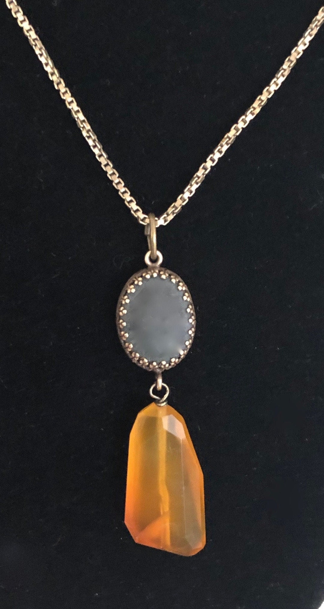 Bronze-brass Lake Superior Basalt Necklace With Citrine Pendant - Etsy