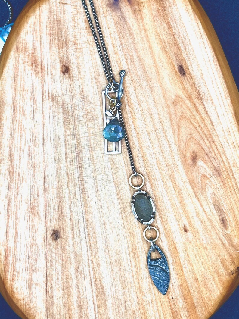 Sterling Silver Lake Superior Basalt Lariat Necklace + Charms + Faceted ...