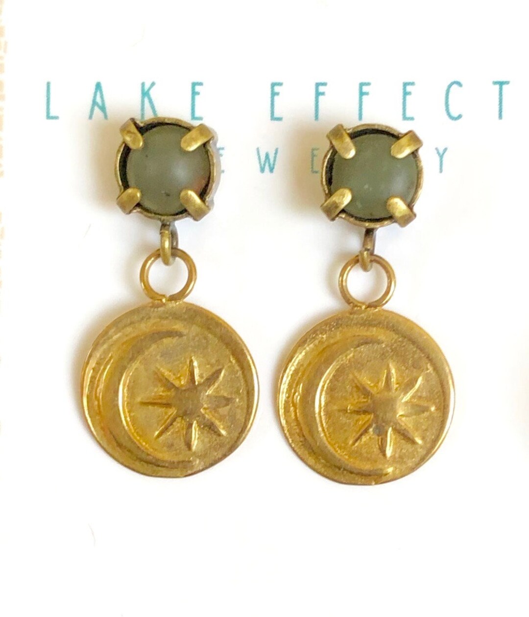 Lake Superior Lintonite Brass Earrings With Moon and Star - Etsy New ...