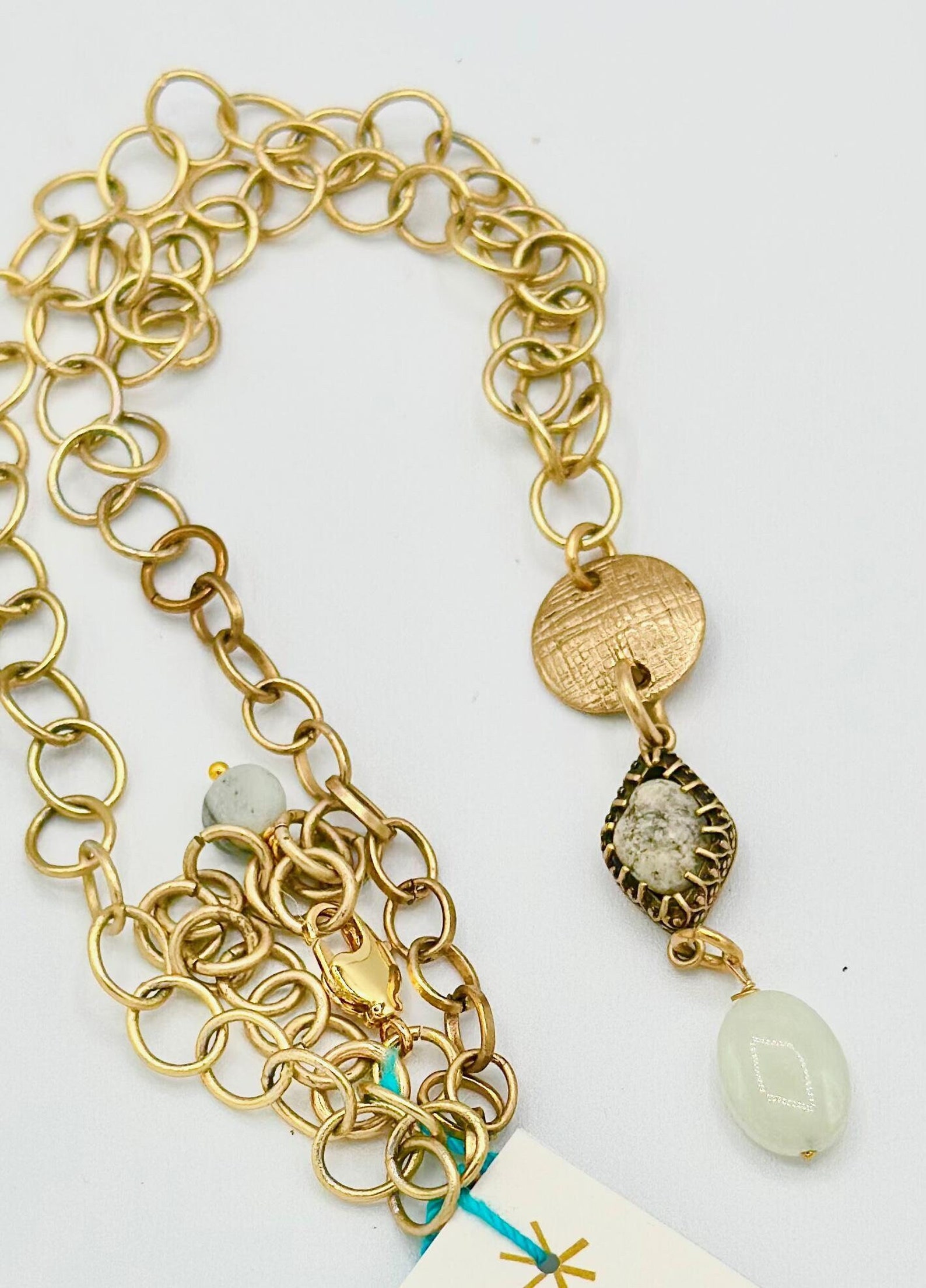 Lake Superior Granite + Brushed Bronze Connector + Brass Chain ...