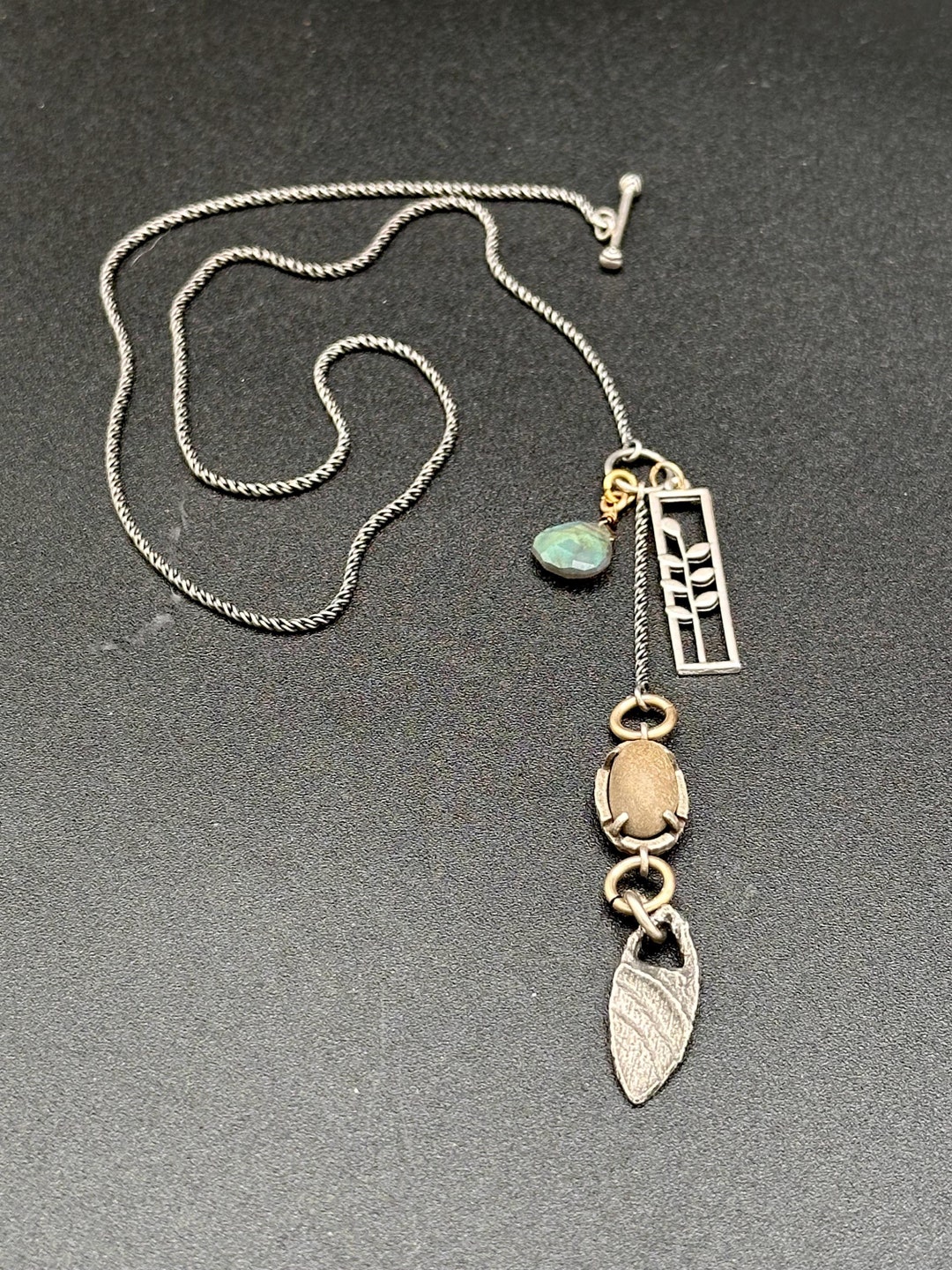Sterling Silver Lake Superior Basalt Lariat Necklace + Charms + Faceted ...