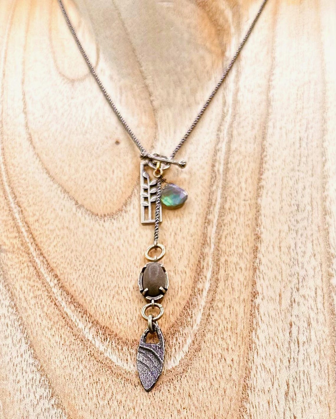 Sterling Silver Lake Superior Basalt Lariat Necklace + Charms + Faceted ...