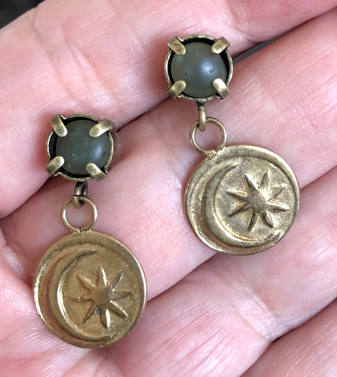 Lake Superior Lintonite Brass Earrings With Moon and Star - Etsy New ...