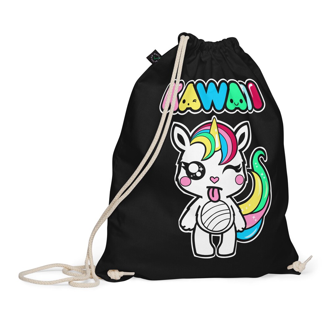 Kawaii Unicorn Organic Cotton Drawstring Bag - Etsy
