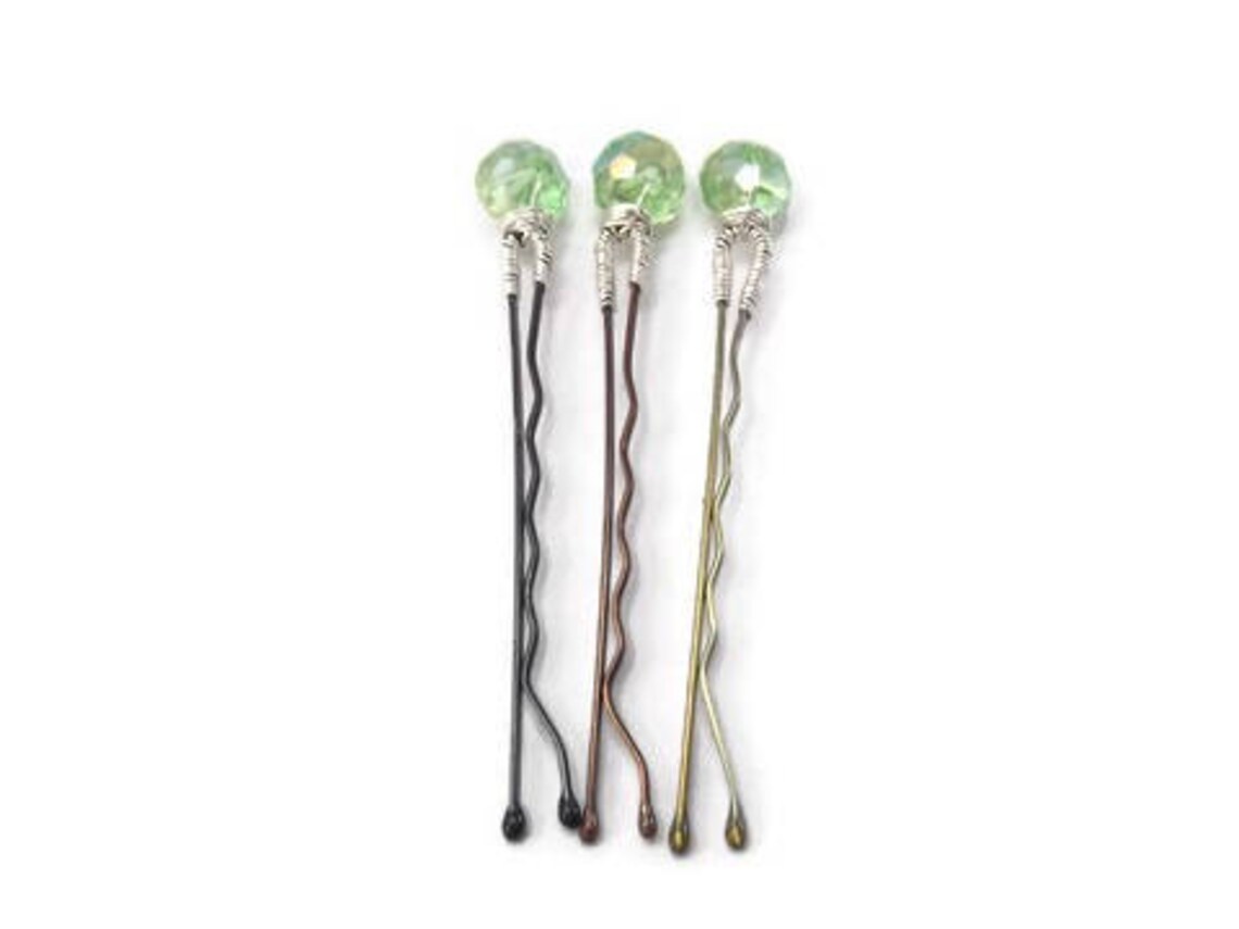Green Crystal Hair Accessory - Wire Wrapped Hair Pin - Green Bridal ...