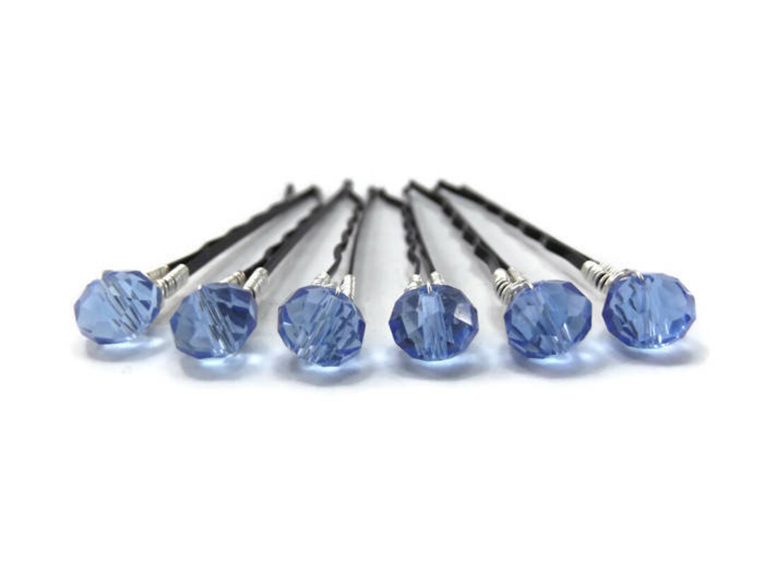 Blue Crystal Hair Pin - Something Blue Bridal Hair Accessory - Blue ...