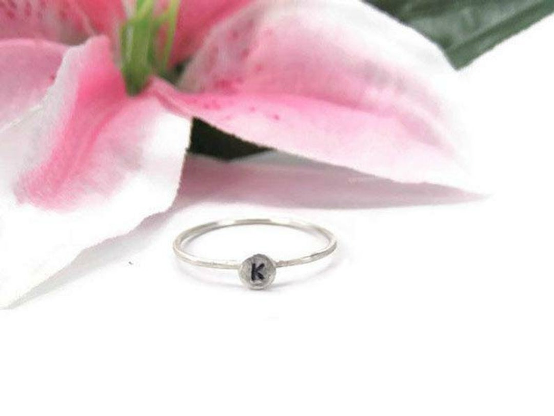 Stamped Initial Ring Sterling Silver Name Ring Hand Stamped Stacking ...