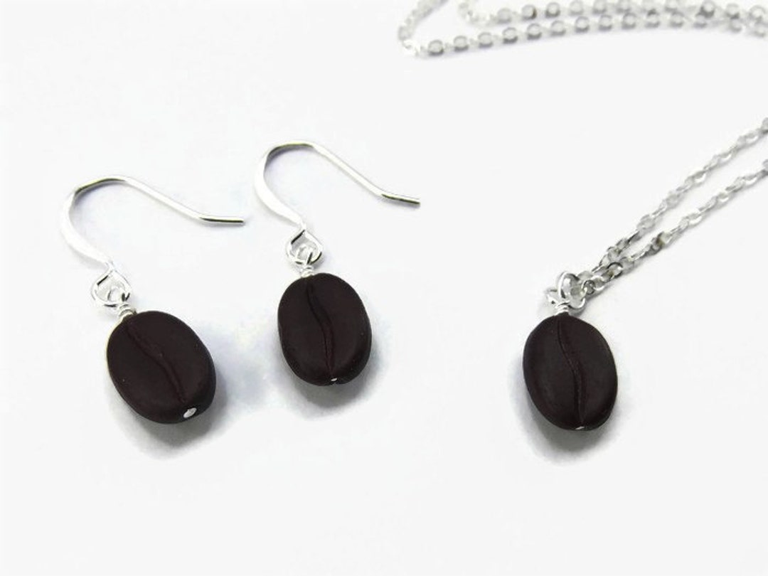 Coffee Bean Jewelry - Coffee Lover Jewelry Set - Sterling Silver Coffee ...