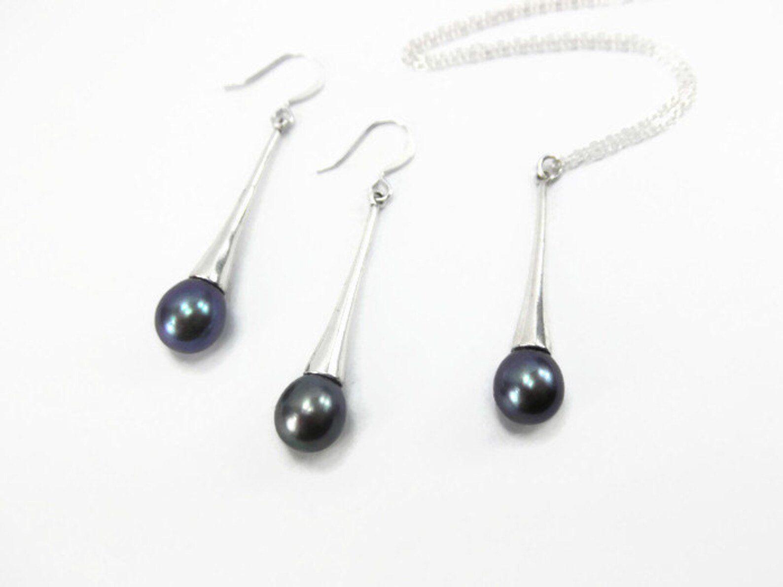 Sterling Silver Freshwater Pearl Set Black Pearl Necklace Etsy