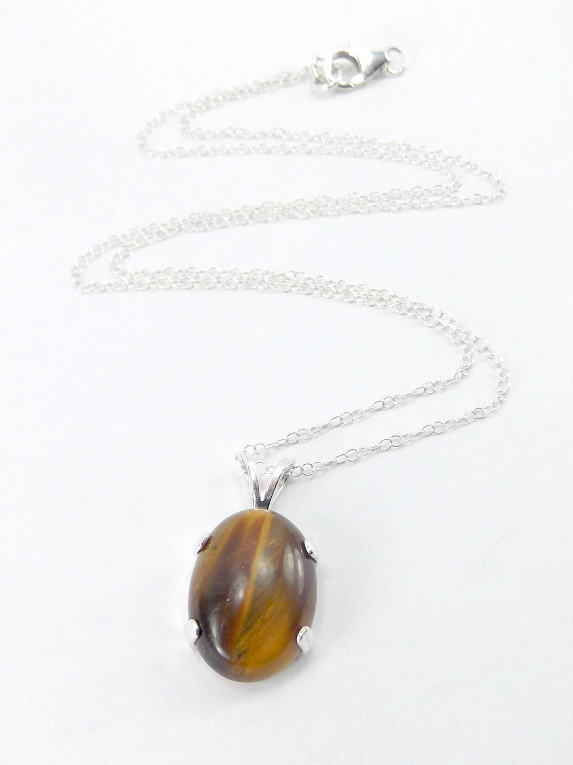 Sterling Silver Tiger Eye Necklace Natural Tigers Eye - Etsy