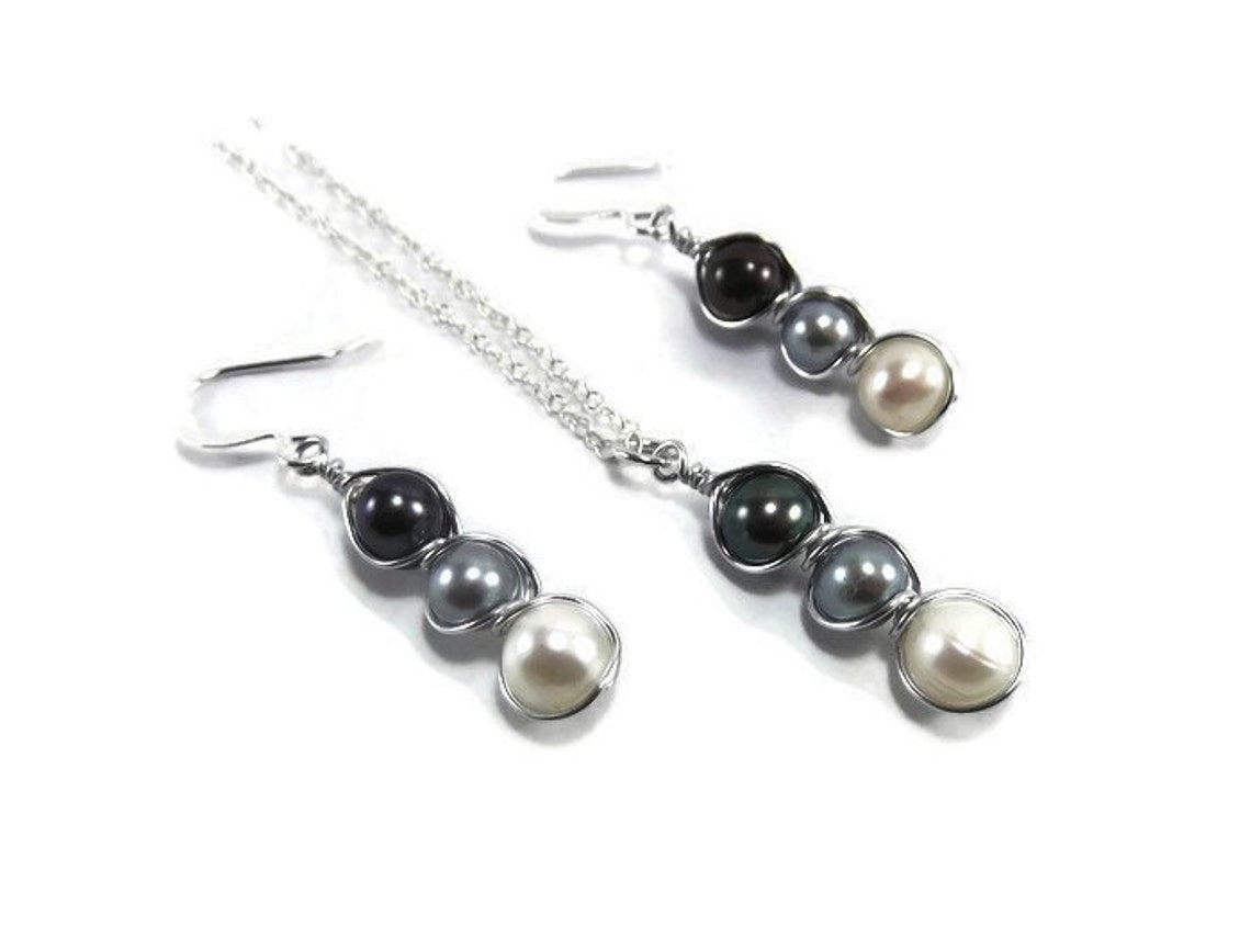 Wire Wrapped Freshwater Pearl Necklace Sterling Silver Etsy