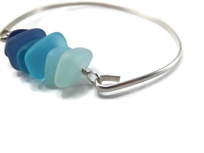 Sea Glass Bangle - Sterling Silver Minimalist Bangle - Beach Glass ...