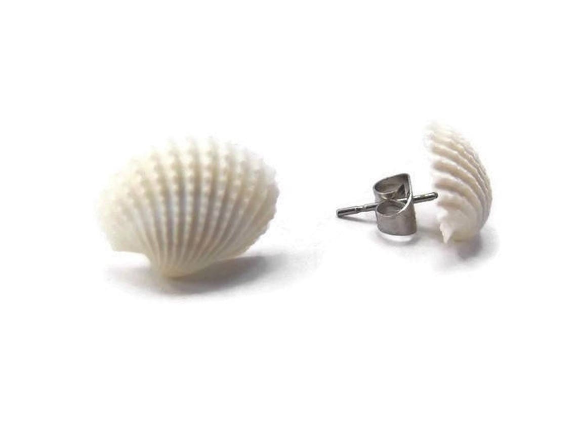 Shell Stud Earrings - Natural Shell Earrings - White Minimalist ...