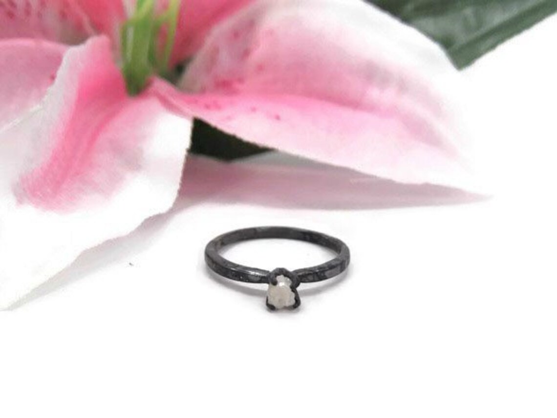 Raw Diamond Ring Sterling Silver Diamond Engagement - Etsy