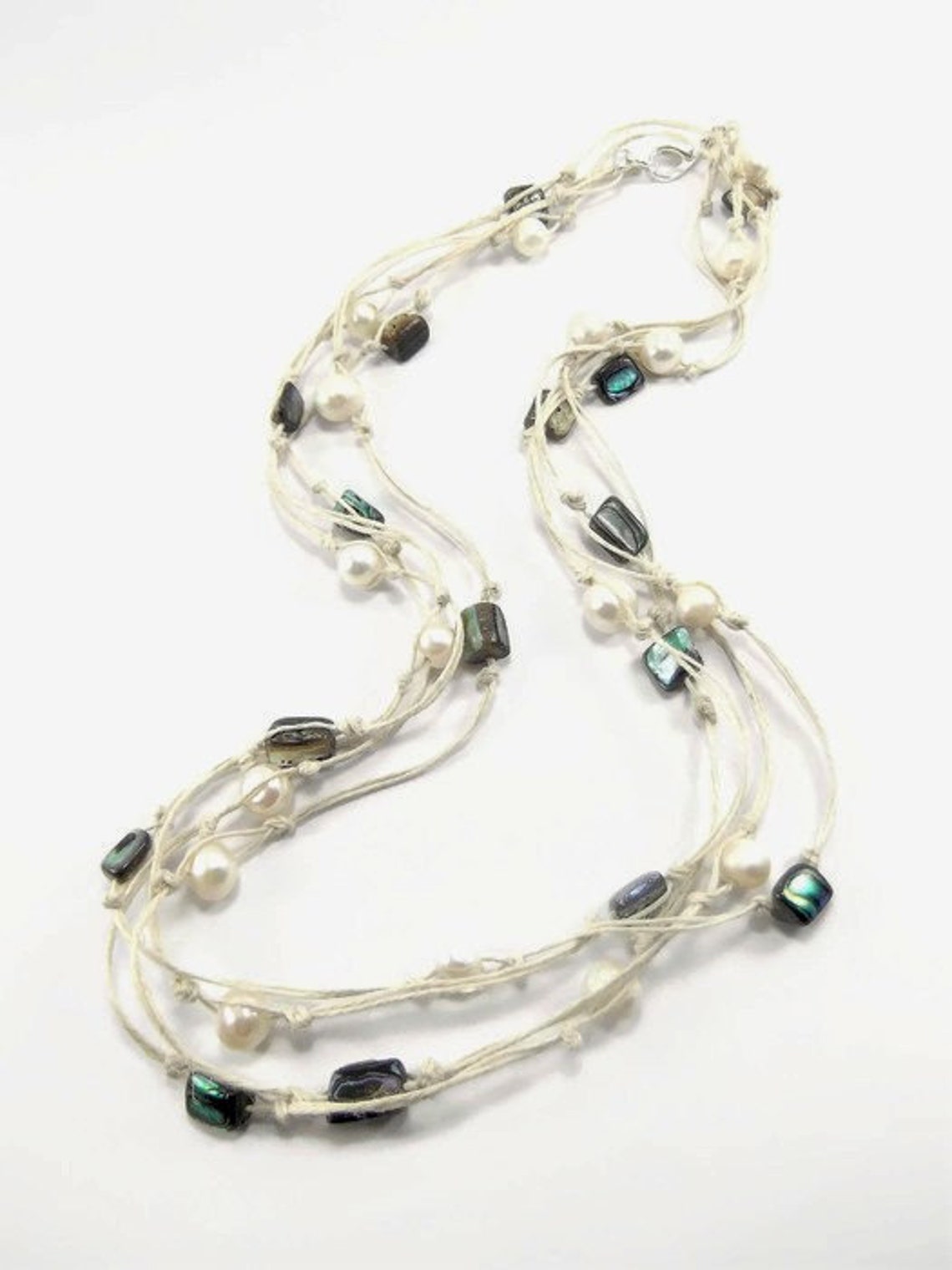 Pearl and Abalone Necklace Long Pearl Boho Necklace - Etsy