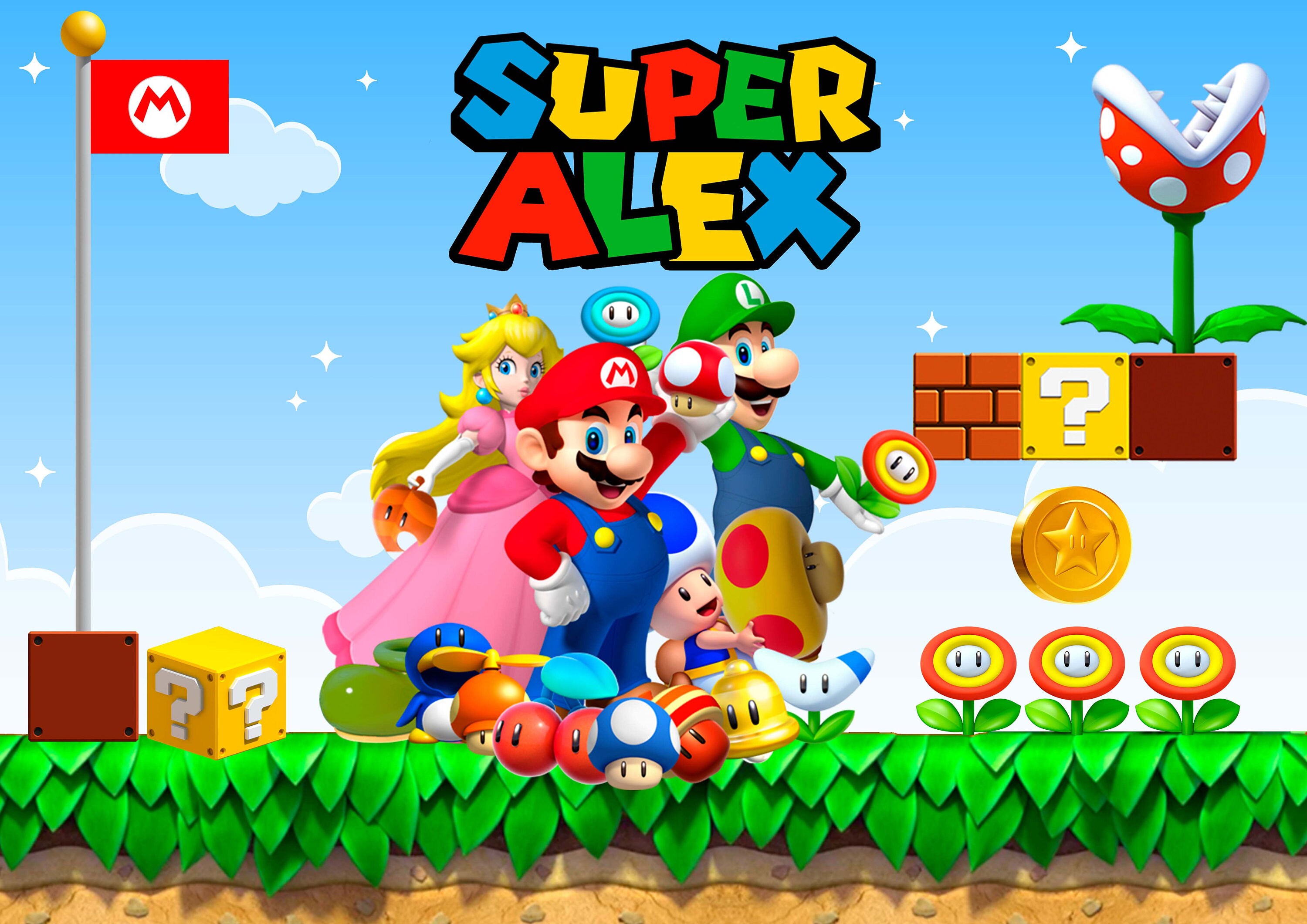 Custom Super Mario Portrait Personalized Poster Super Mario Kid ...