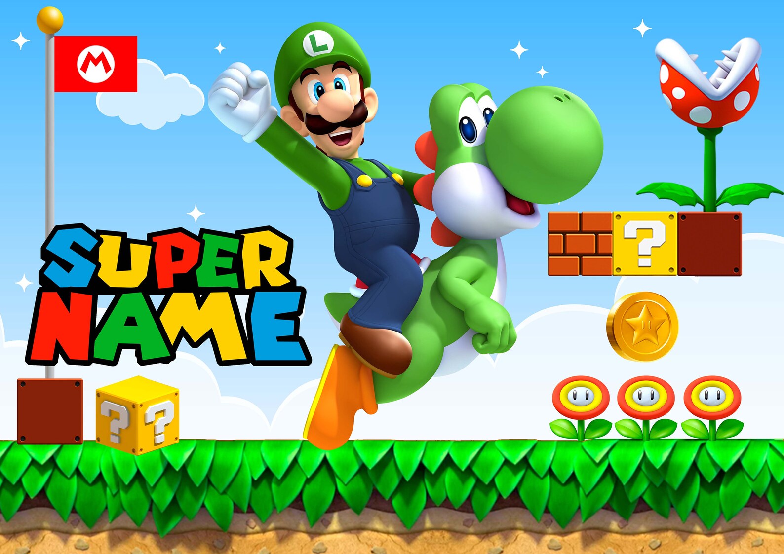 Custom Super Mario Portrait Personalized Poster Super Mario Kid ...