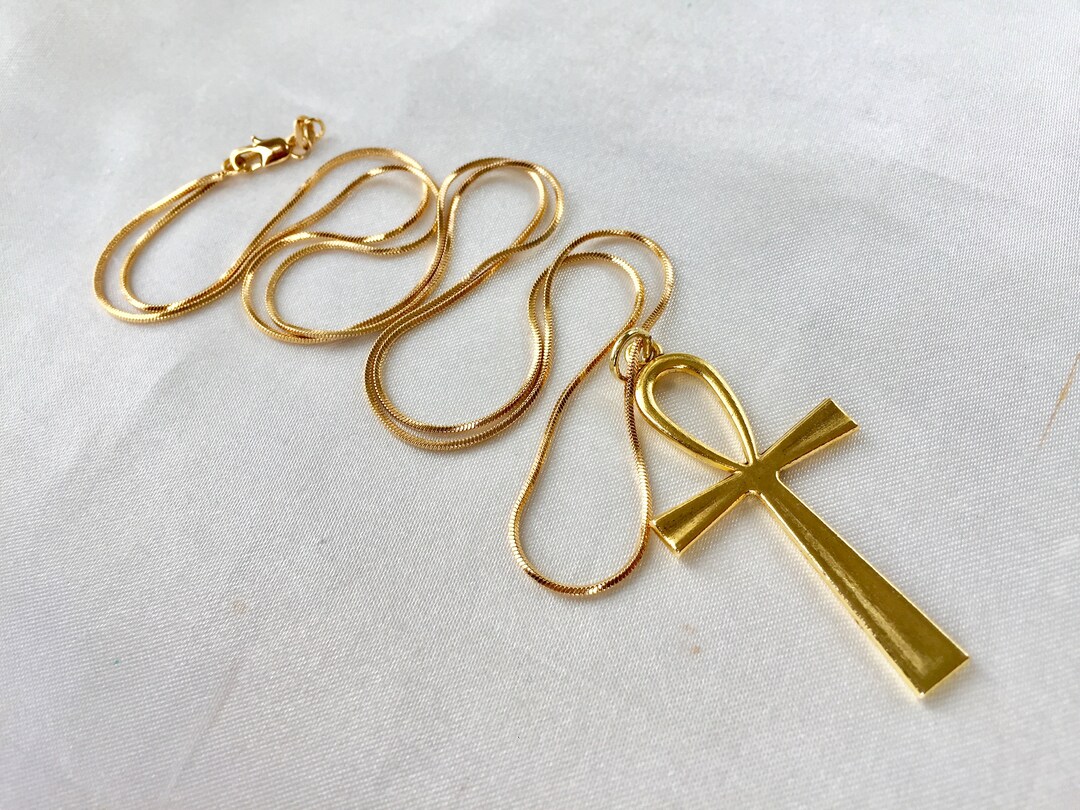 Gold Ankh Pendant and Extra Long Gold Plated Snake Chain - Etsy