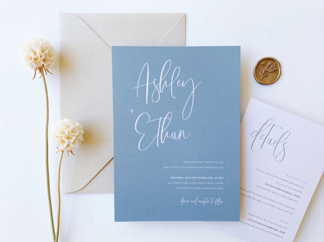 SAMPLE - Light Dusty Blue Wedding Invitation. Simple and Clean and ...