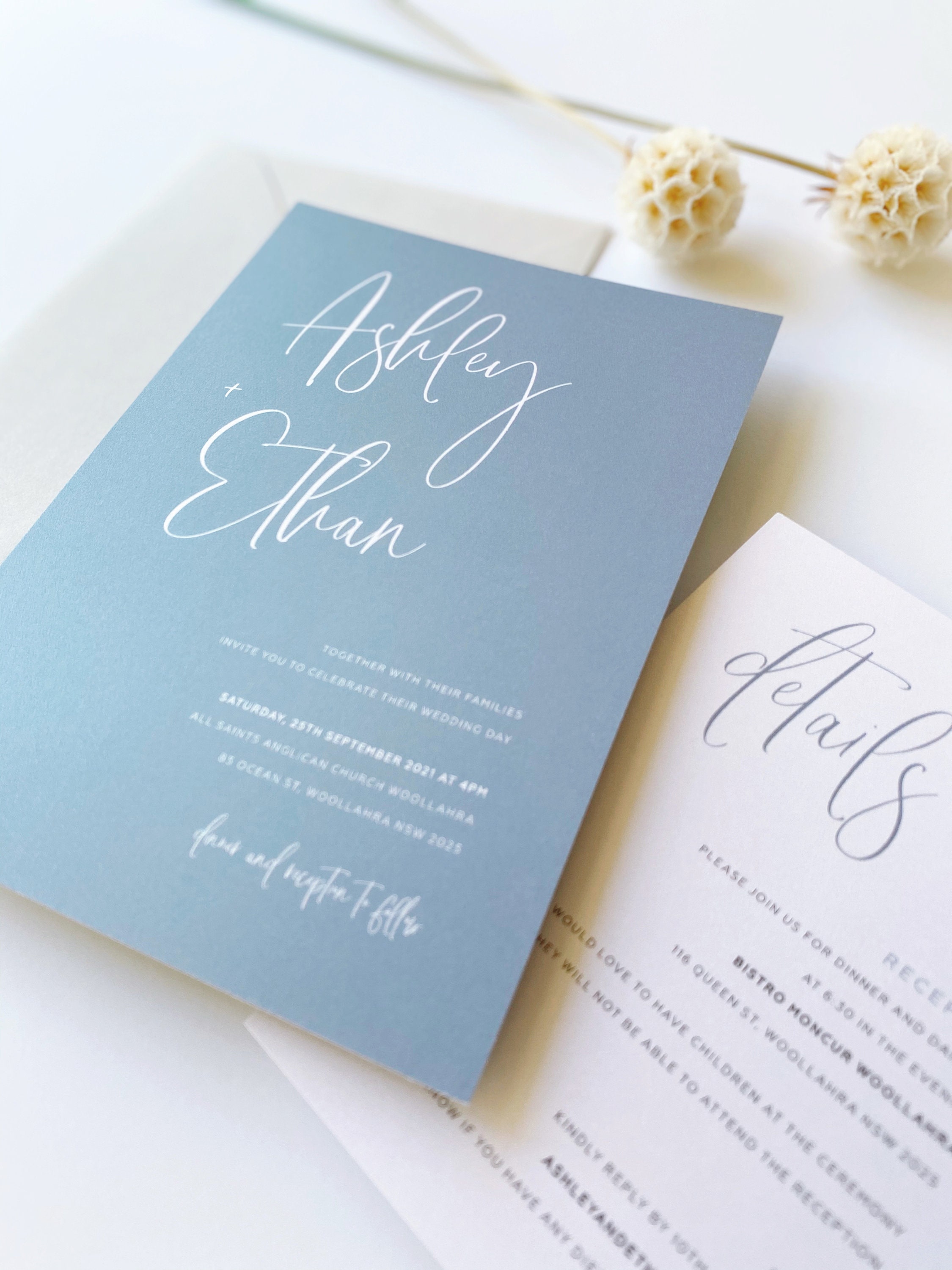 Light Dusty Blue Wedding Invitation Simple And Clean And Modern Invite