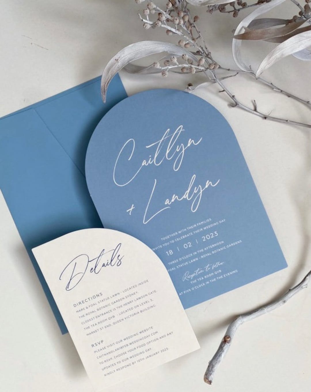 SAMPLE Blue and White Wedding Invitations. Light Blue Modern ...