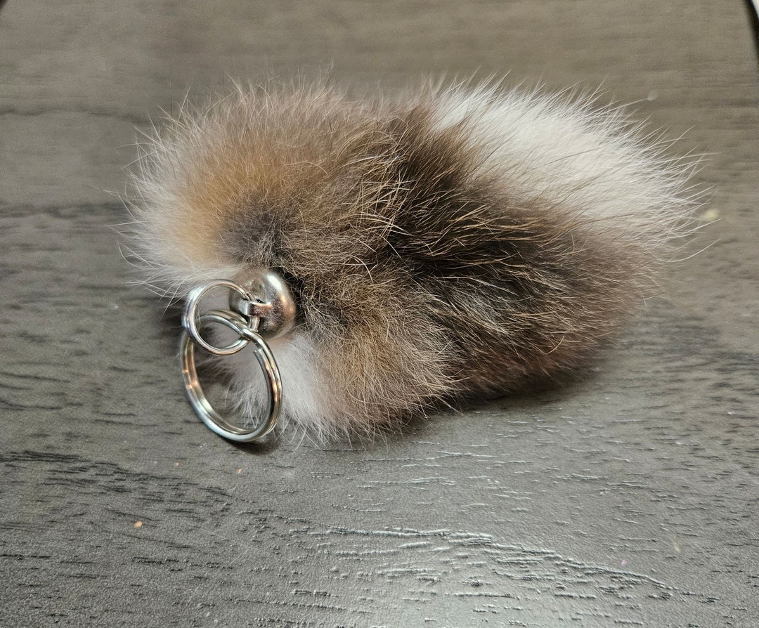Natural Brown and White Rabbit Tail Keychain - Etsy