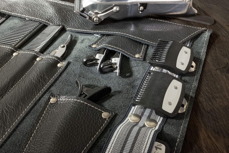 Barber Hairdresser Tool Roll Black leather handmade and | Etsy