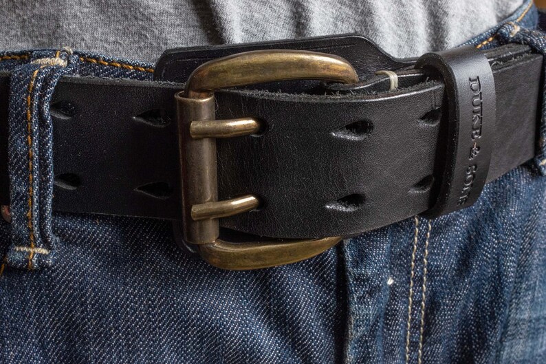Belt Heavy Duty Black Color Hand Stitched Double Prong - Etsy