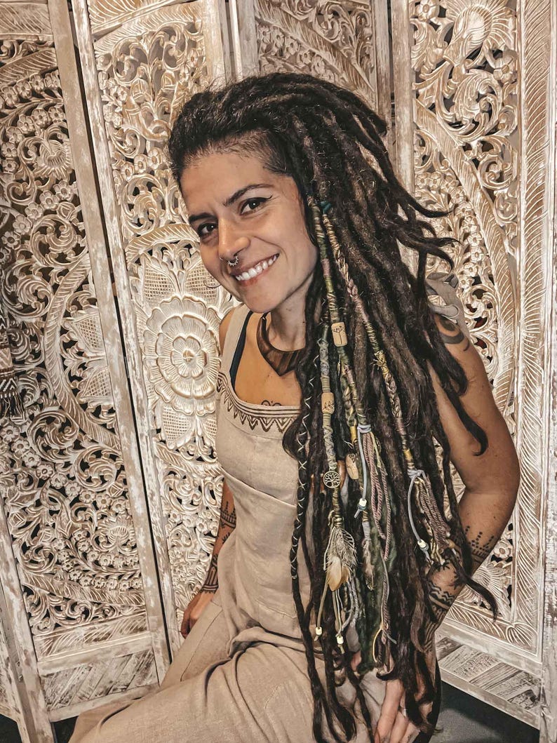Botanical Dreadlock Wrap: Bohemian Braid Hair Accessory With Feathers ...