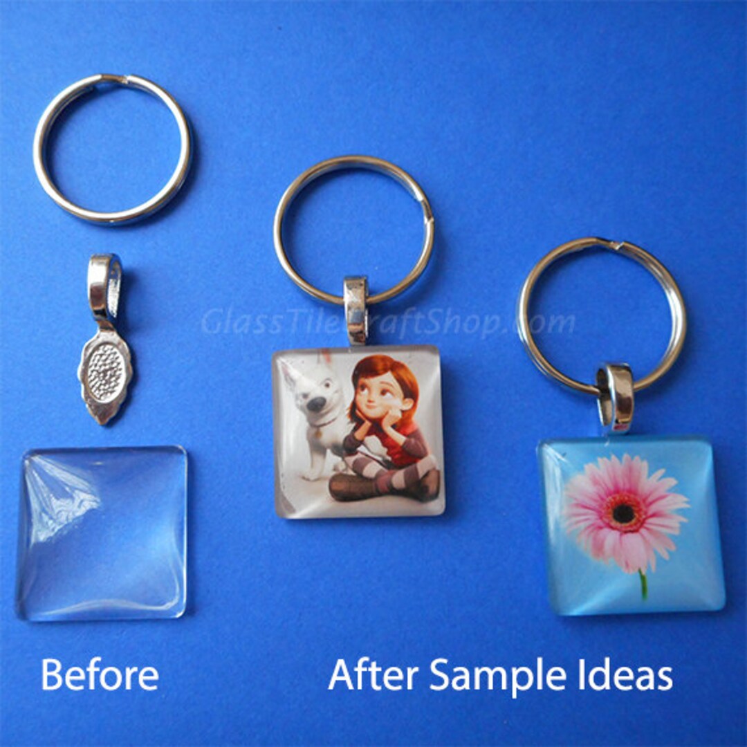 Key Ring Kit, Make 10 Glass Charm Keyrings, Photo Keychain DIY Kit, DIY ...