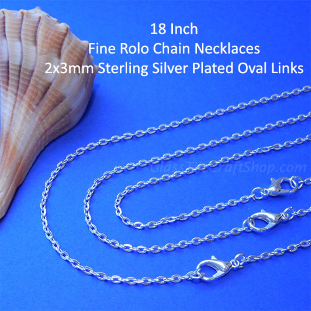 50 Fine Rolo Chain Necklaces, 18 Inch, 2x3mm Sterling Silver Plated ...