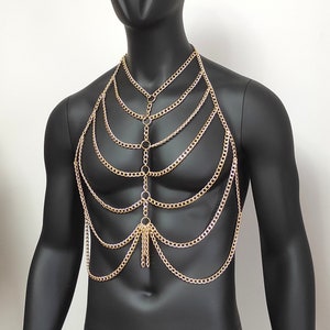 Men Body Chain Gold Ring Body Harness Burning Man Festival Outlook Male ...