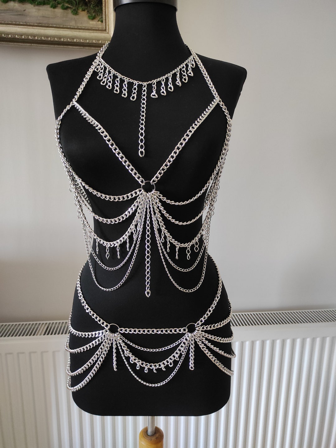 Silver Rave Outfit I Festival Body Jewelry I Chain Bralette - Etsy