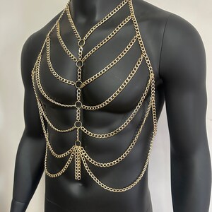 Men Body Chain Gold Ring Body Harness Burning Man Festival Outlook Male ...