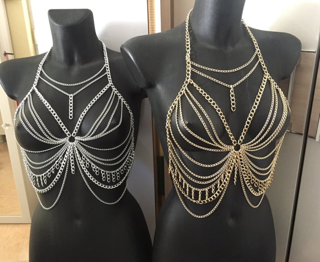 Black Gold Silver Bra Chain- Festival Bra - Bra Top - Body Chain - Rave ...