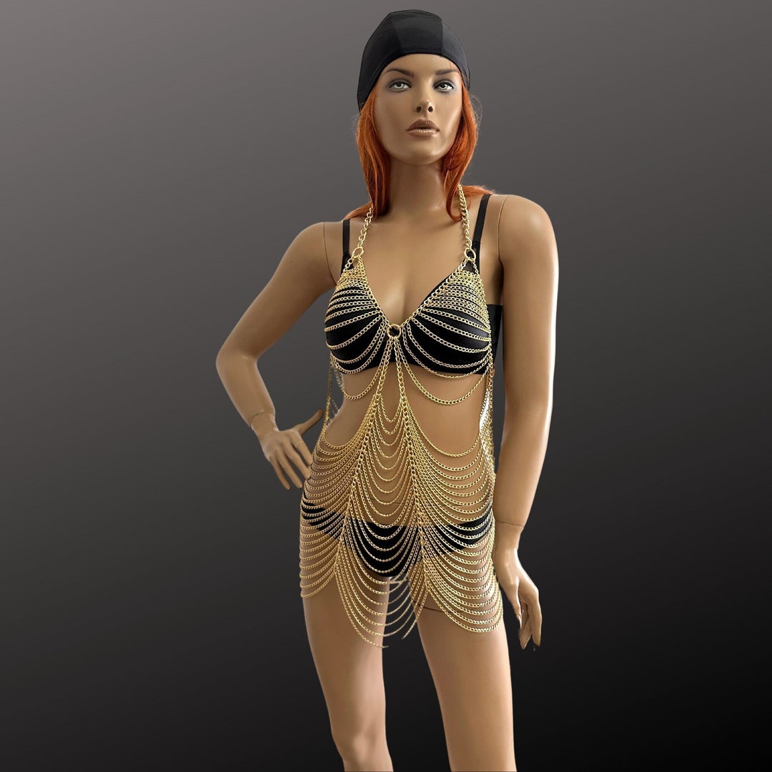 Mini Chain Dress, Cleopatra Queen, Gold Chain Mail Body Chain, Gold Chain Dress,103 Ewa - Etsy