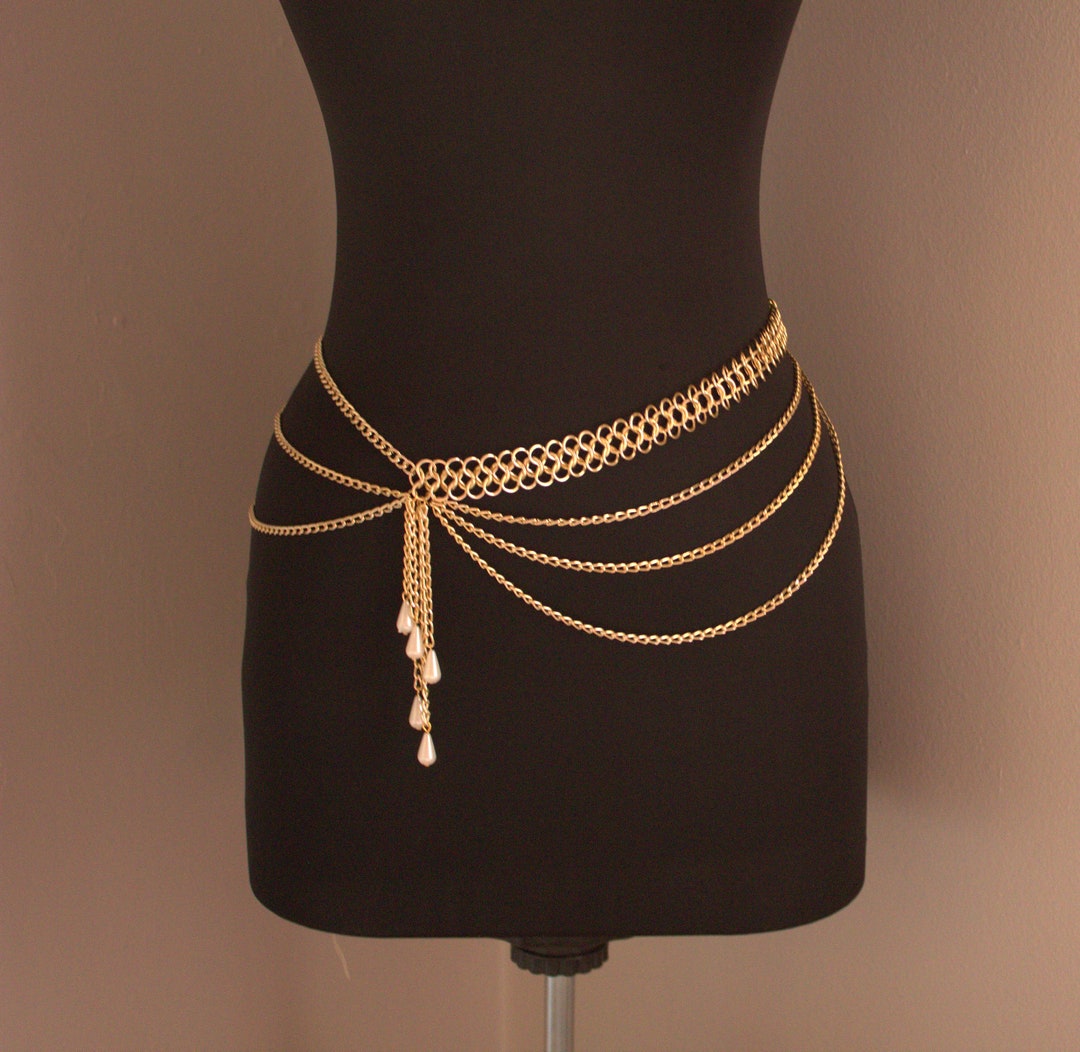 Gold Waist Chain With Pearl Silver Belly Chain Body - Etsy Gold Waist Chain With Pearl Silver Belly Chain Body - Etsy