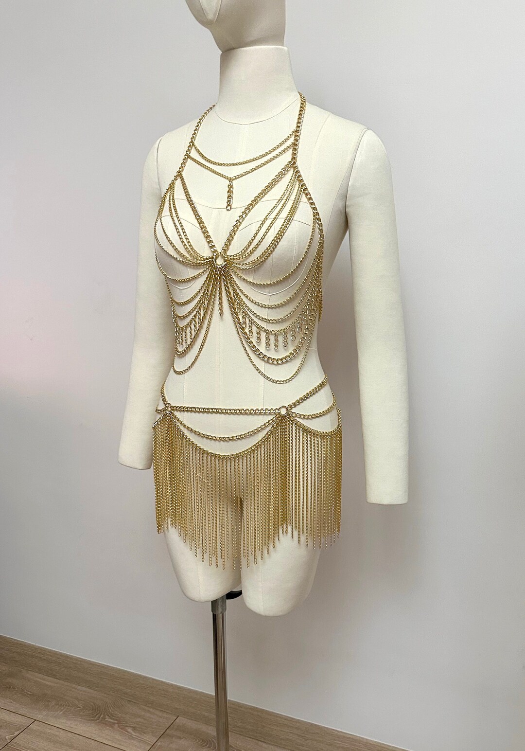 Gold Mini Skirt Chain Dress Waist Chain Belly Chain Party Skirt ...