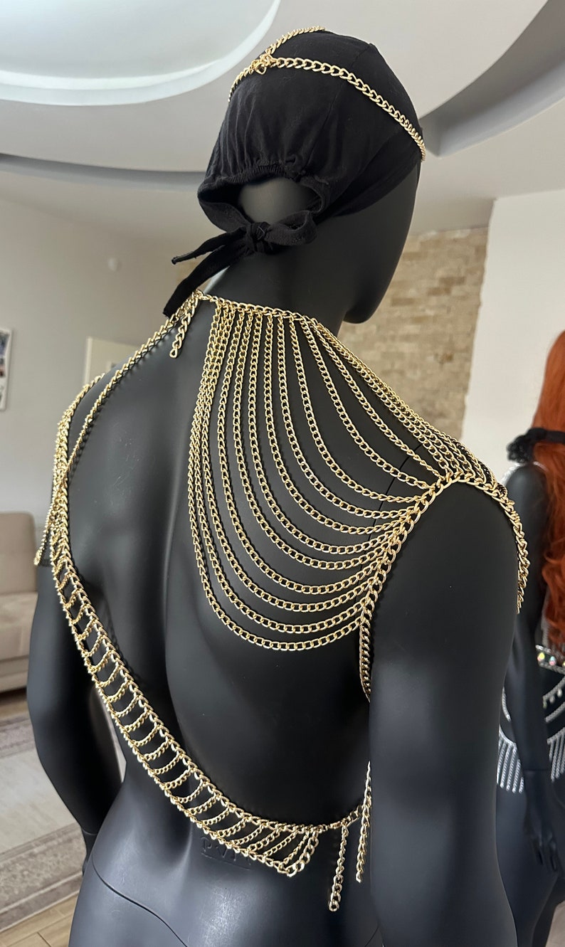 Shoulder Chain Ensemble Male Set Gold Body Adornment Guy Harness ...