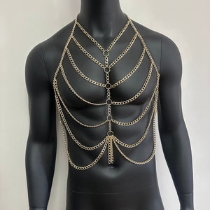 Men Body Chain Gold Ring Body Harness Burning Man Festival Outlook Male ...