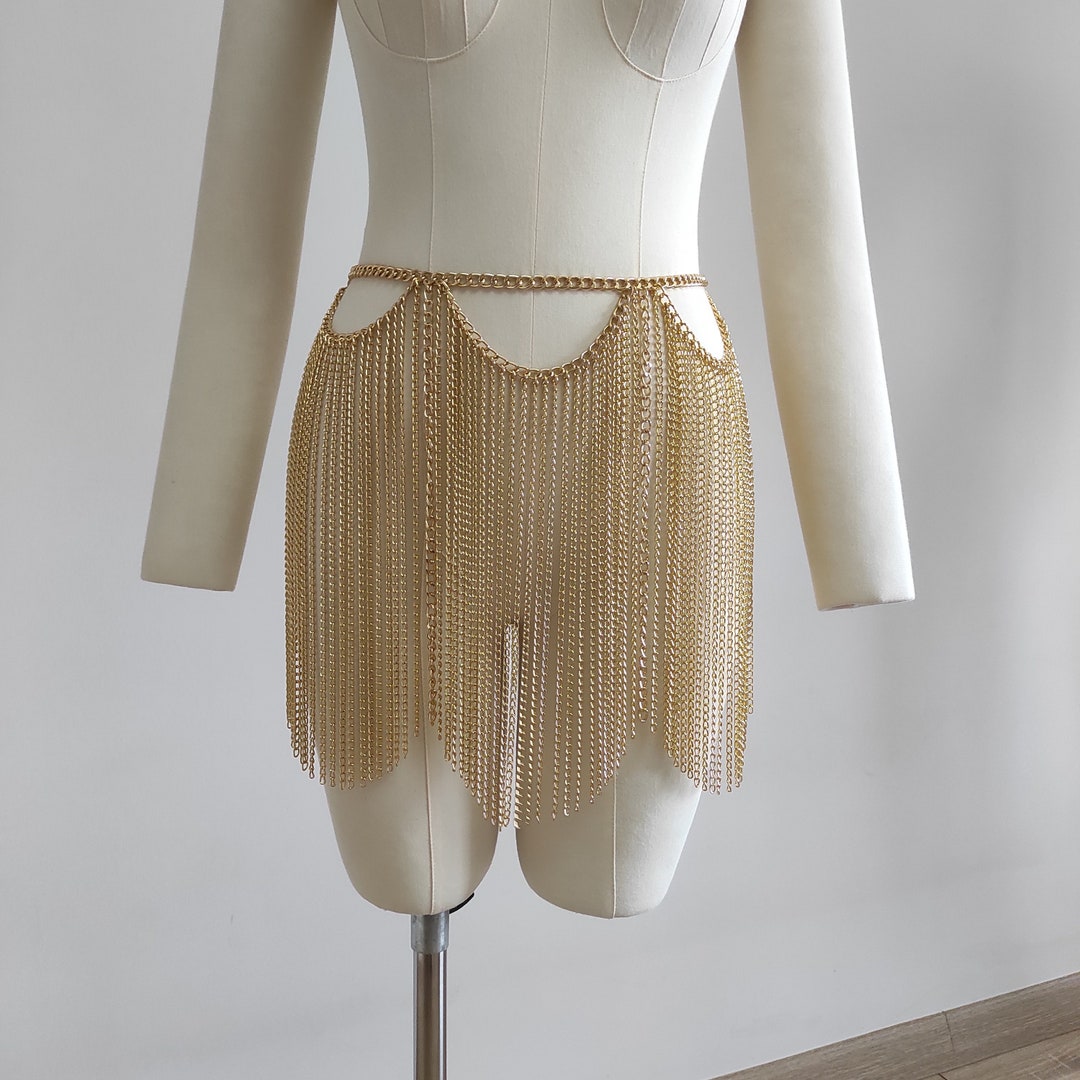 Gold Chain Mini Skirt | Festival Body Jewelry, Rave Costume 93 - Etsy