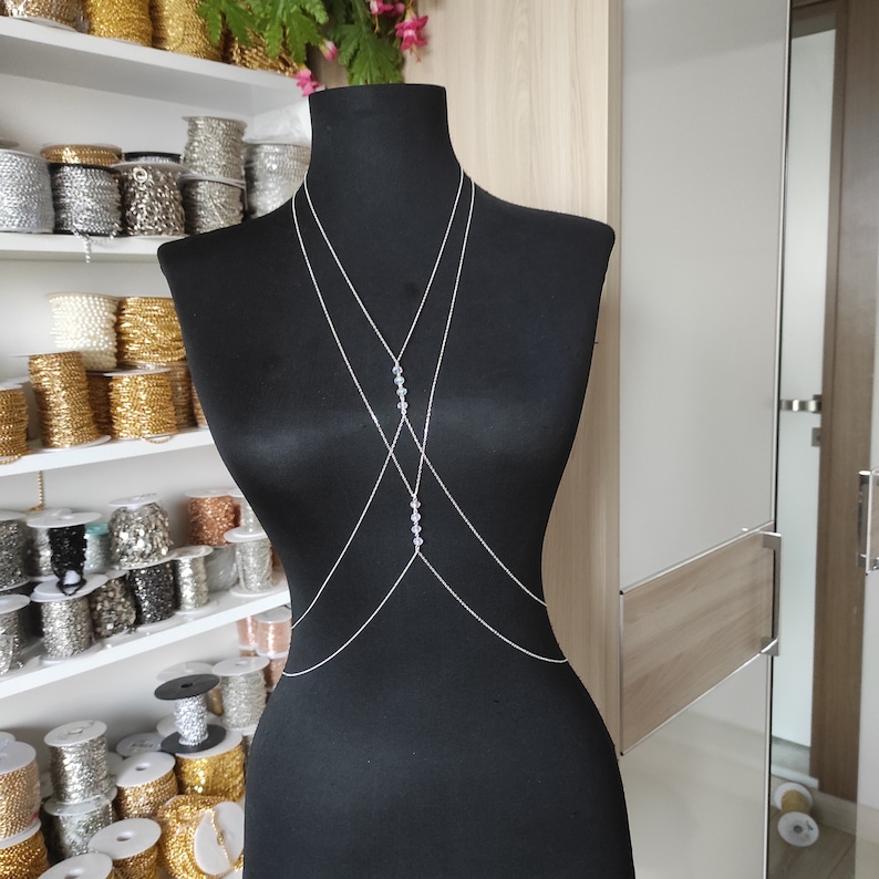 Silver Wedding Body Chain Festival Double Crystals Body - Etsy