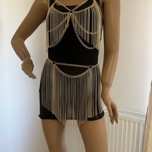 Gold SET Bra Bottom Face, Chain Dress, Mini Skirt , Festival Jewelry ...