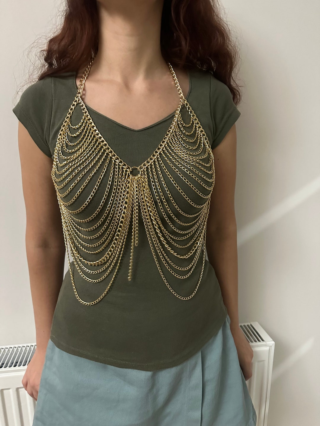 Gold Bra Top Chain Bra Cage Silver Chain Bralette Body - Etsy