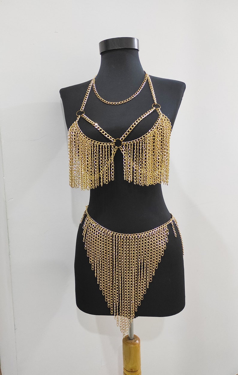 Tassel Chain Top Bra Cage Silver Chain Bralette Body - Etsy
