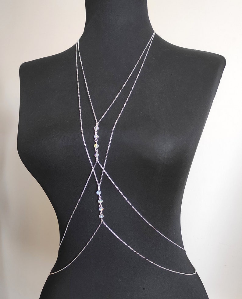 Silver Wedding Body Chain, Festival Double Crystals Body Jewelry ...