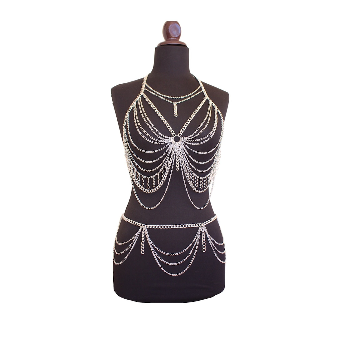 Chain Body Harness SET | Bralette | Dancer Belly Chain | Chain Dress ...