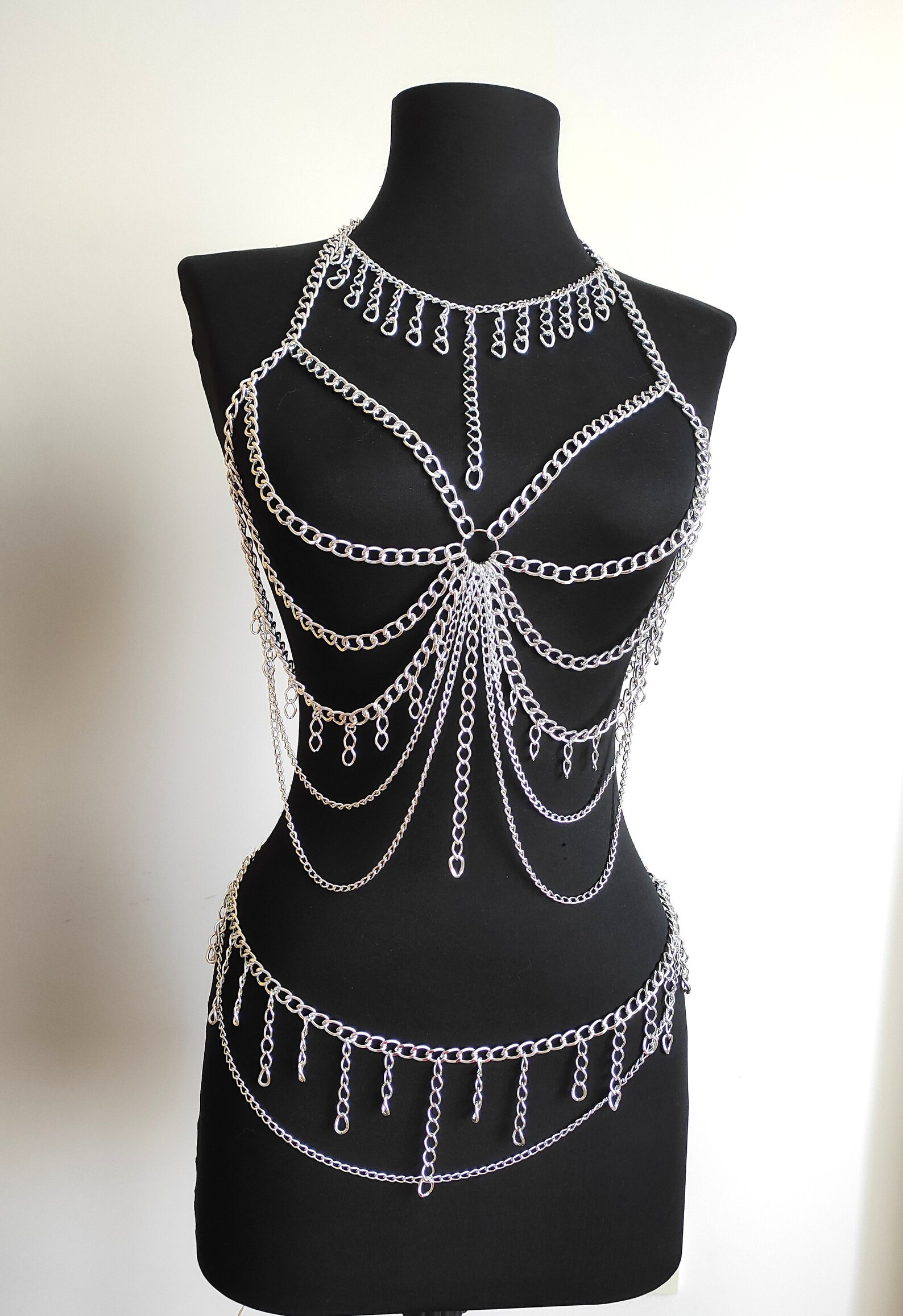 Rave Outfit SET Chain Body Harness Bralette Dancer Belly | Etsy