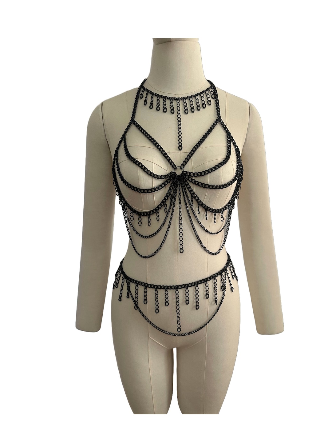 Chain Body Harness Halloween SET Bralette Dancer Belly Chain Chain Dress Festival Jewelry Bra ...