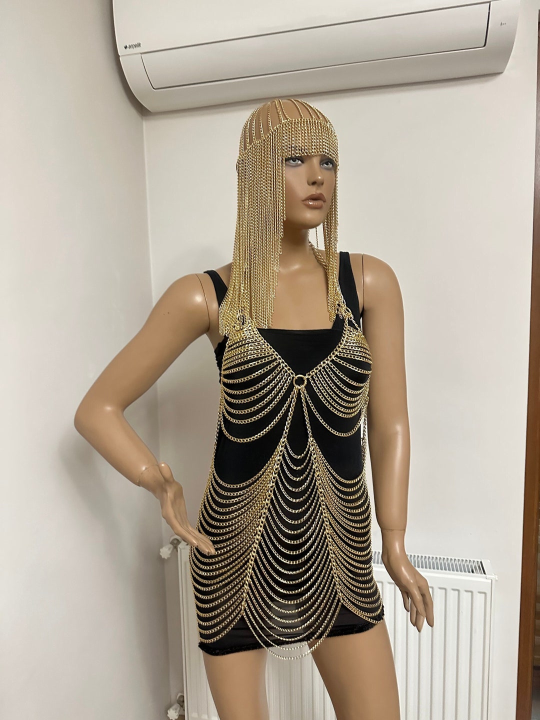 Mini Chain Dress, Cleopatra Queen, Gold Chain Mail Body Chain, Gold ...